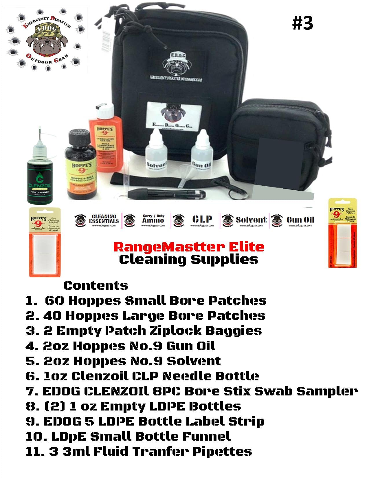 RangeMaster Elite EDC Bag Gun Cleaning Kit- Compatible for H&K VP9 - Schematic Mat (Exploded View) with Hoppes Gun Oil No.9 Solvent & Patches Clenzoil CLP 10 Pc Cleaning Accessories Set