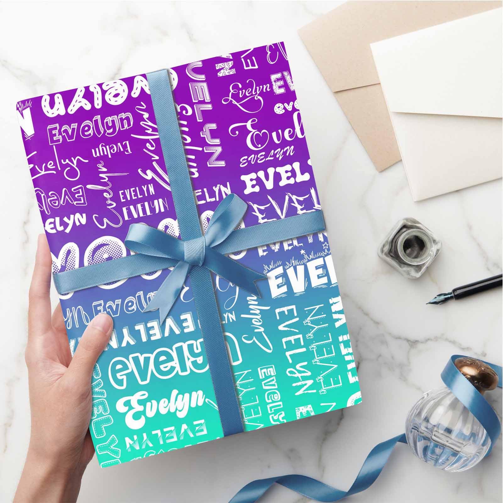 MyPupSocks Customized Name Gift Wrapping Paper, Personalized Mint Green White and Deep Purple Gift Wrap Paper with Logo Custom Funny Wrapping Paper Roll for Men Women Christmas 58x23 Inches 1 Roll