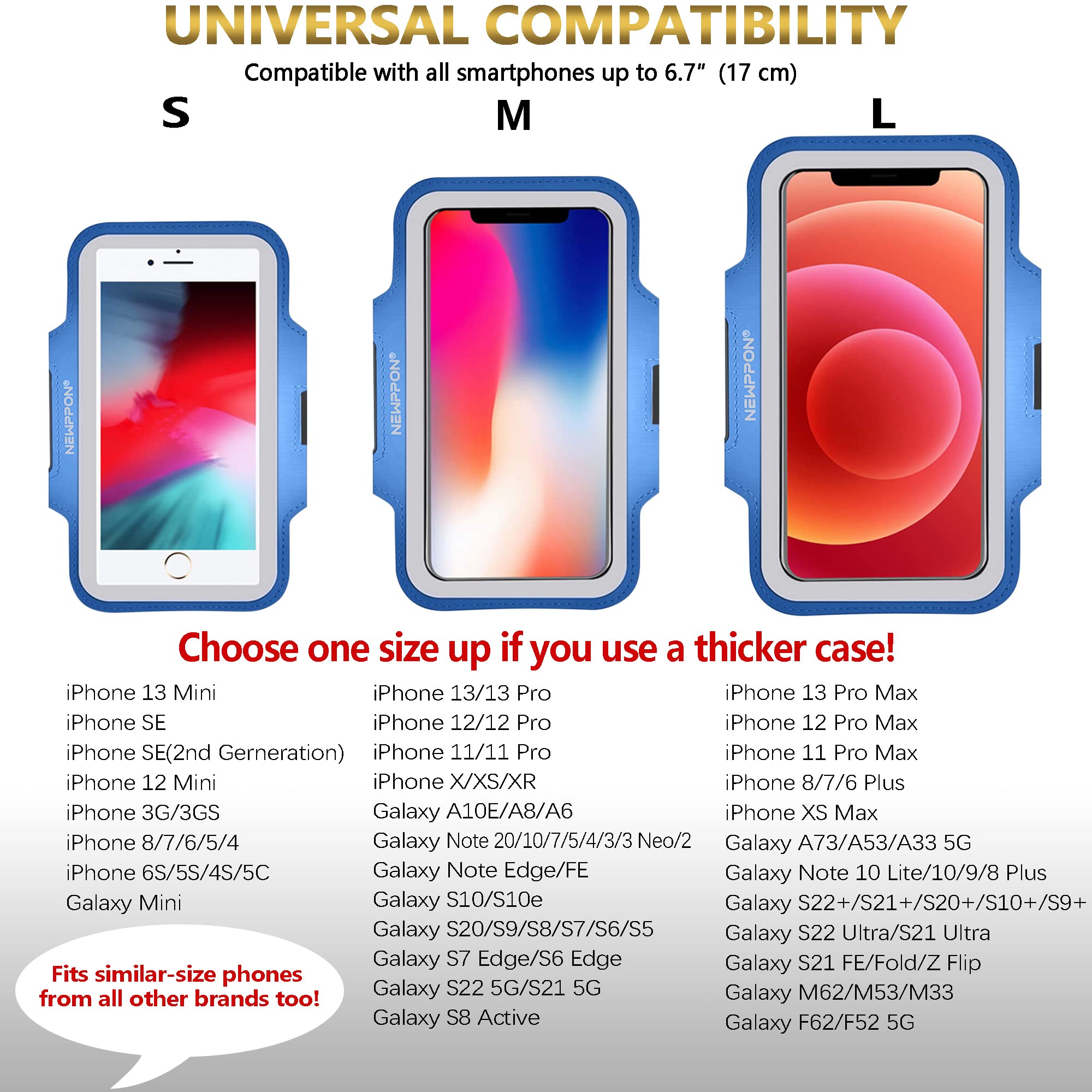 Newppon Cell Phone Running Armband :With Airpods Pro Holder Case for iPhone Pro Max Plus Mini SE (14/13/12/11/X/XS/XR/8/7) Galaxy Ultra Plus Edge Note (22/21/20/10/9/8) & Key Pocket & Adjustable Strap