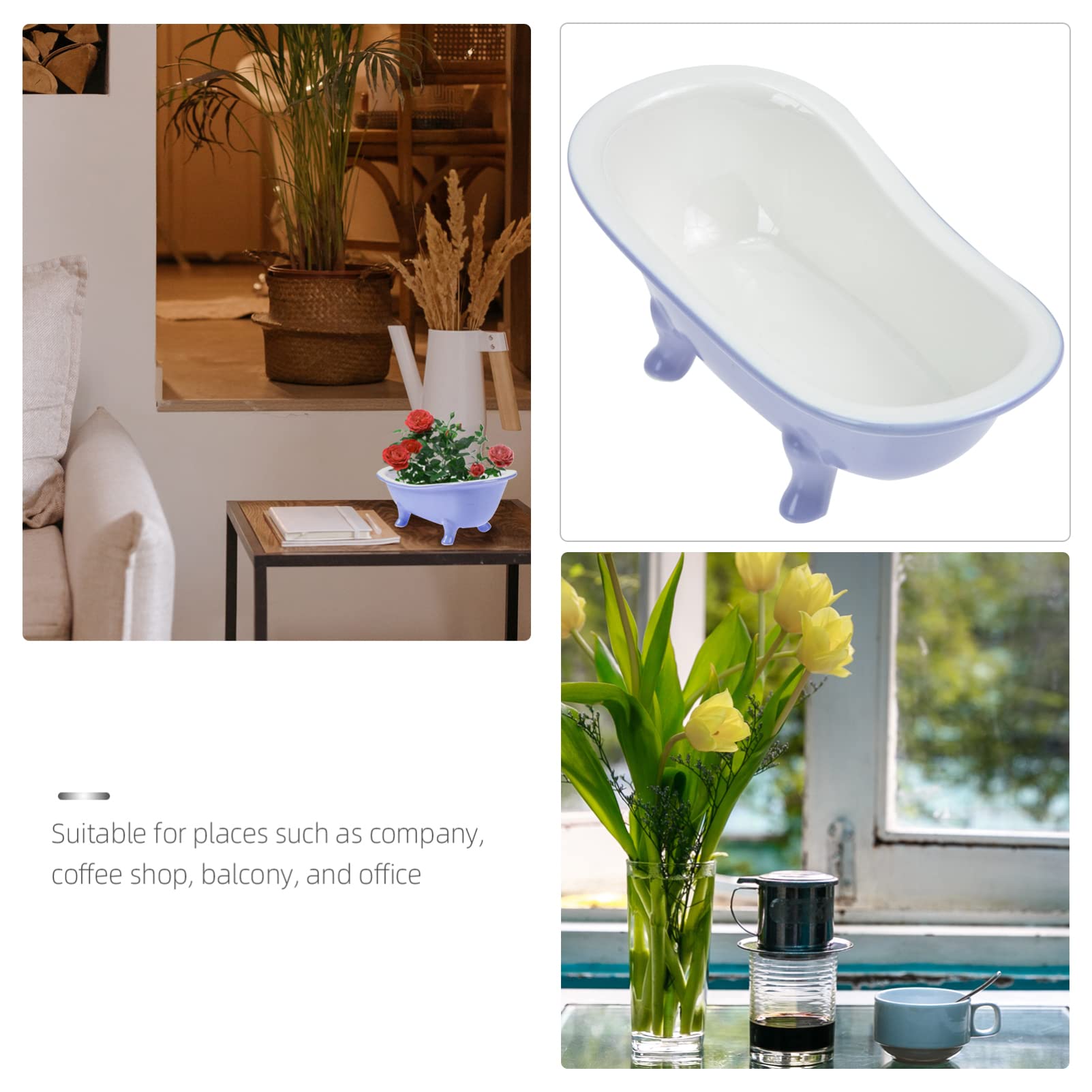 YARDWE Modern Plant Pots Indoor Desktop Flower Pot Small Bathtub Flower Pot Ceramic Succulent Planter Pot Flower Pots Planting Container Desktop Ornament (Sky- Blue) Bonsai Pot Mini Bathtub Decor