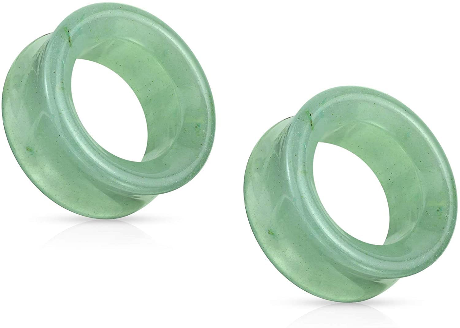 Pair 1-1/2" (38MM) GREEN AVENTURINE STONE TUNNELS Double Flare Gauges Jade Organic Ear Plugs (2pcs)