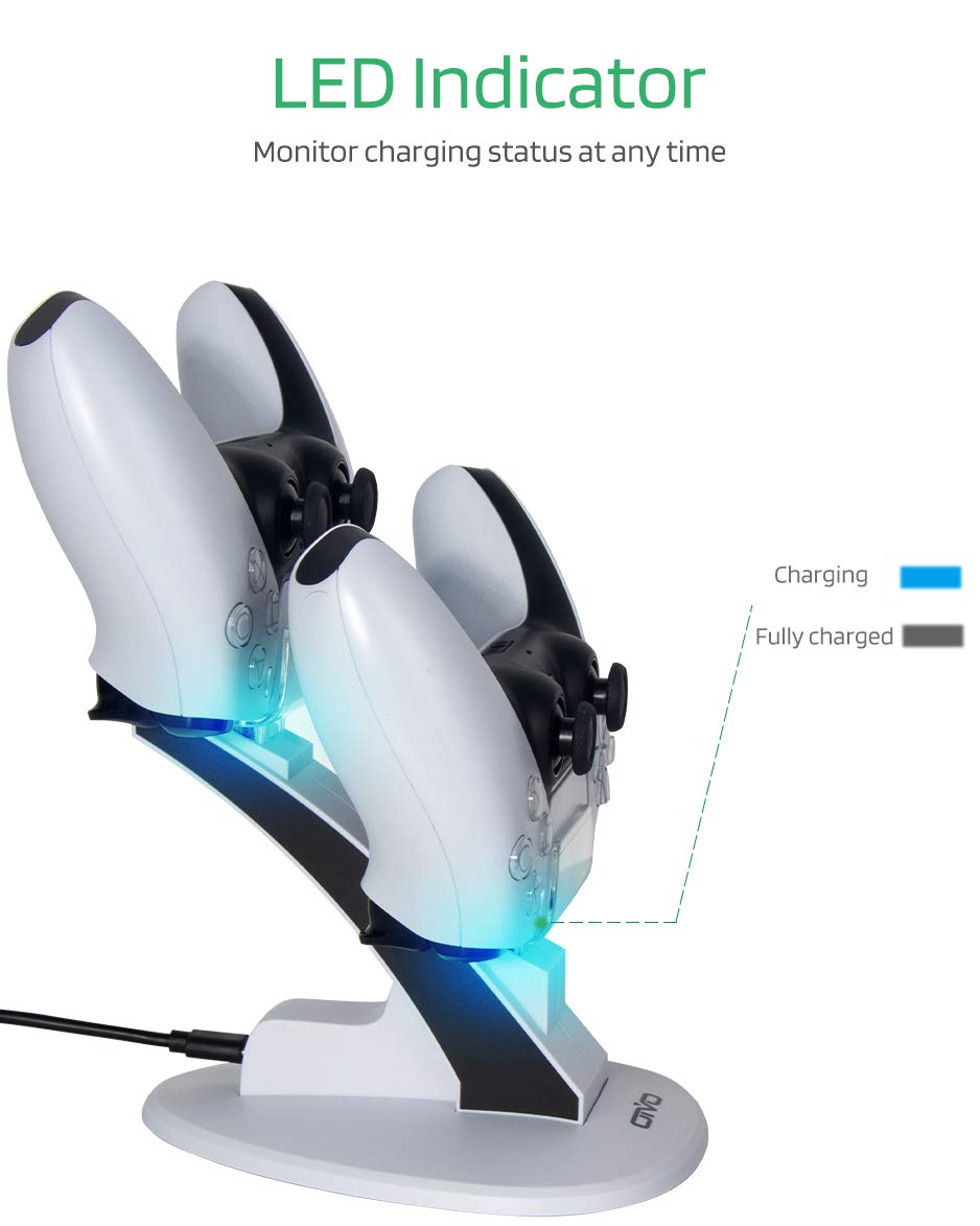 PS5 Controller Charger, Dual Charging Station for Playstation 5, Charging Dock for DualSense Controller with Safety Protection, Fast Charging and LED Indicator - White…
