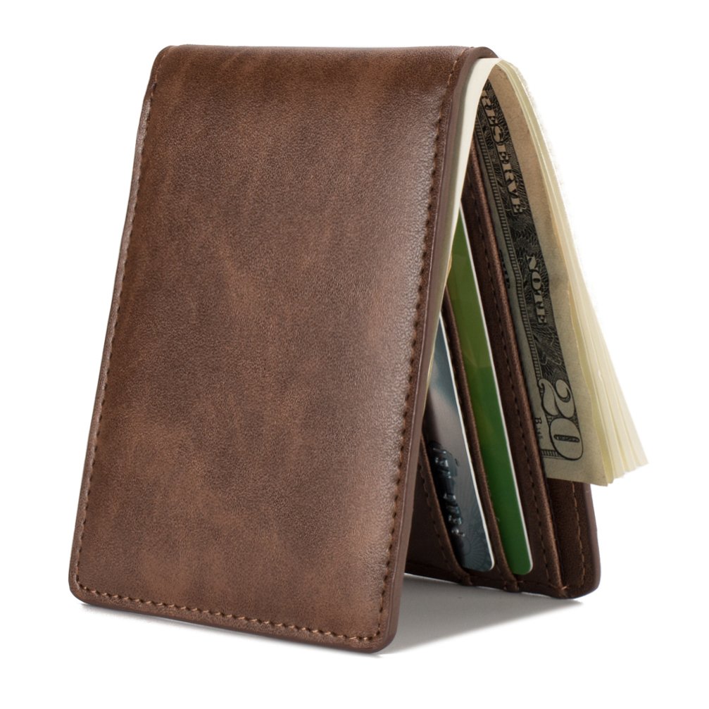 Mens Slim Front Pocket Wallet ID Window Card Case with RFID Blocking - Dark Gray