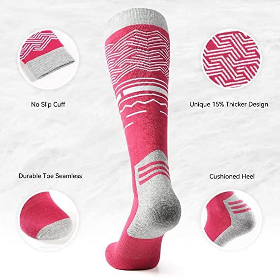 Ski Socks Mens Womens 1 Pack Thick OTC Breathable Non-Slip Cuff Skiing Socks for Cold Weather Winter Socks(Red,L)