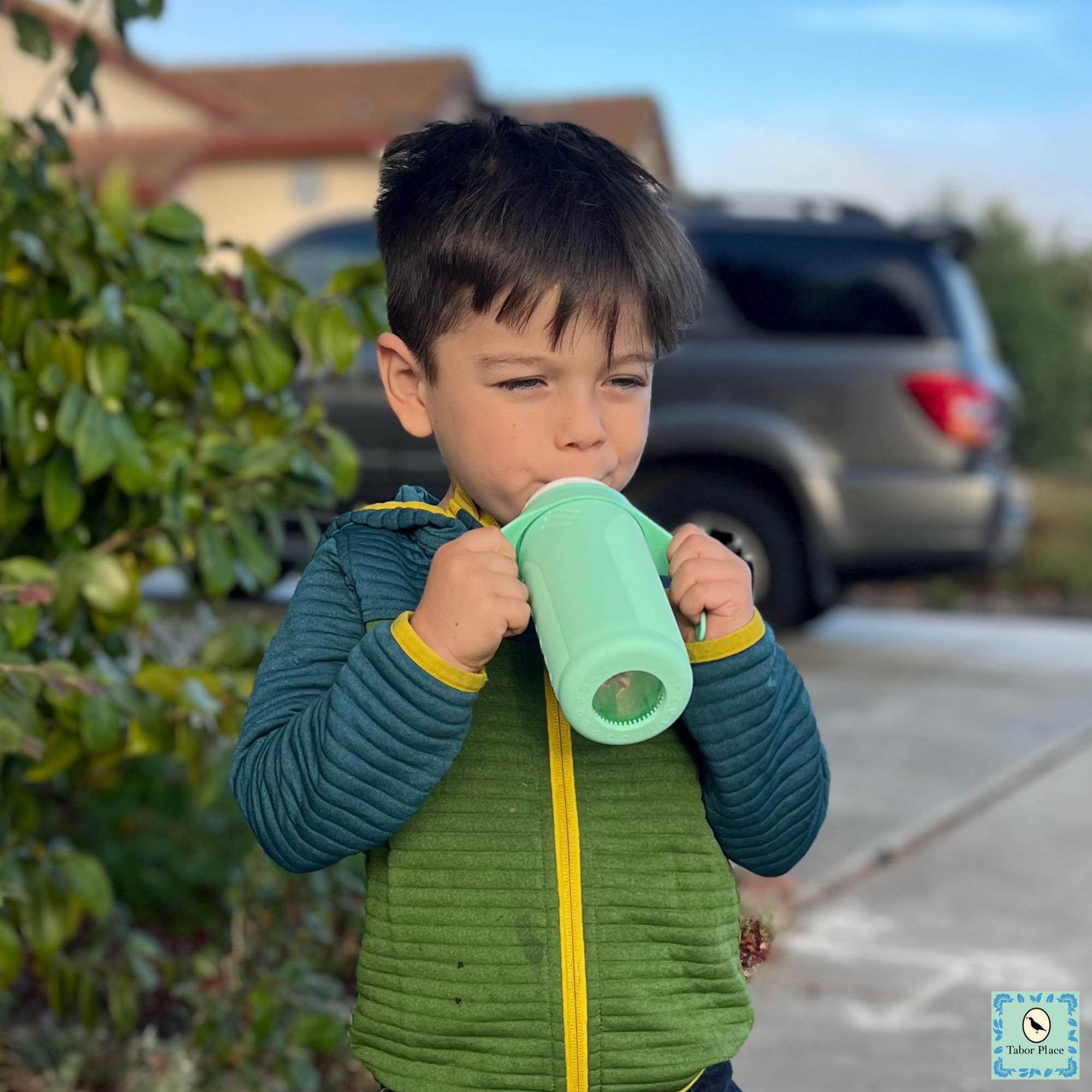 Set of 2 - Glass Sippy Cup for Toddlers - The Luca | Mint Green & Indigo Purple | Spill-Proof | Silicone Straw | 8 oz | Liquids Never Touch Plastic | Removable Handles…