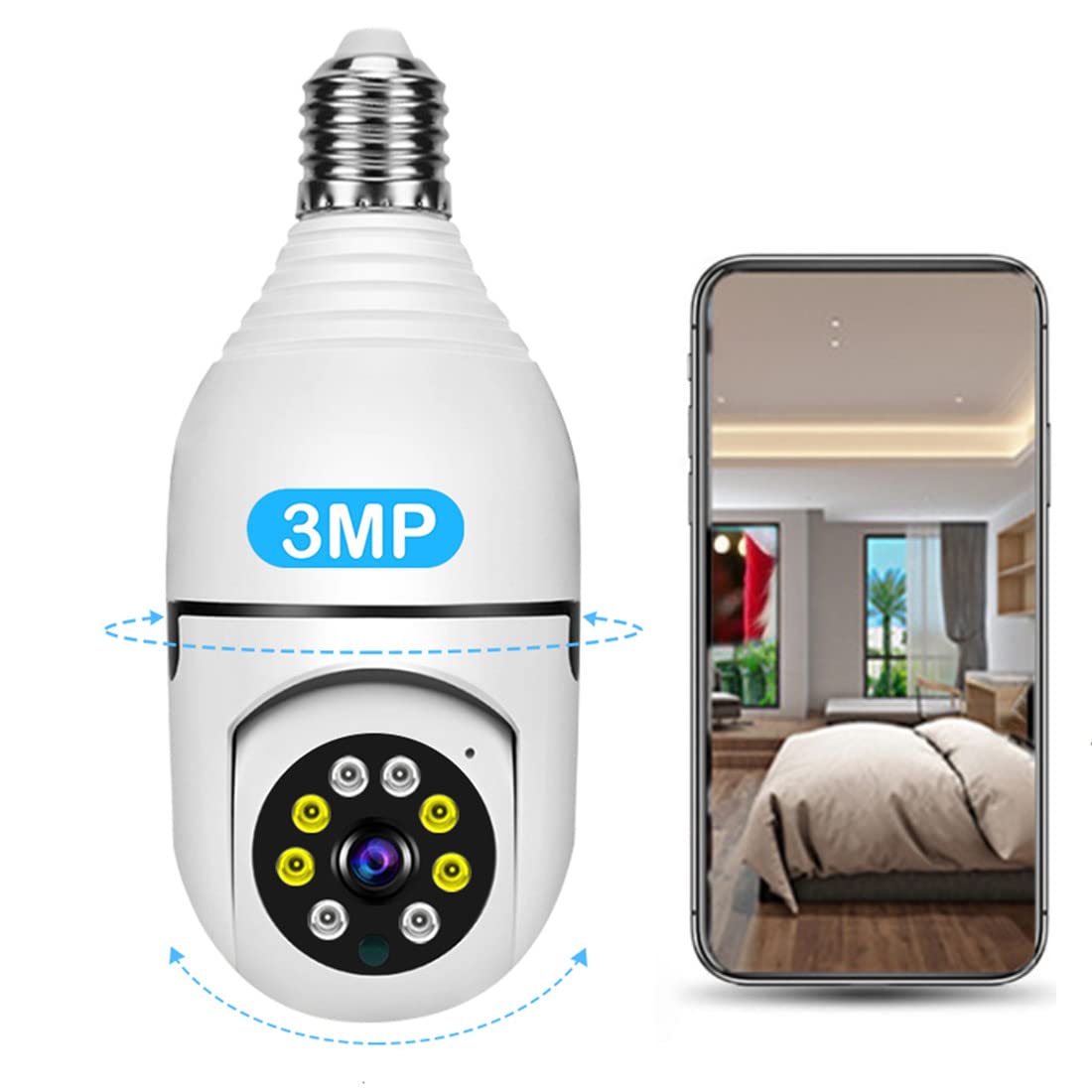 Nexete Wi-Fi Light Bulb Camera, HD 2K 3.0MP Cam 360 Degrees Panoramic Cam 2.4GHz Wi-Fi Security Camera, Home Wireless IP LED Camera with Floodlight/Night Vision/Alarm/Auto Tracking Motion Detection