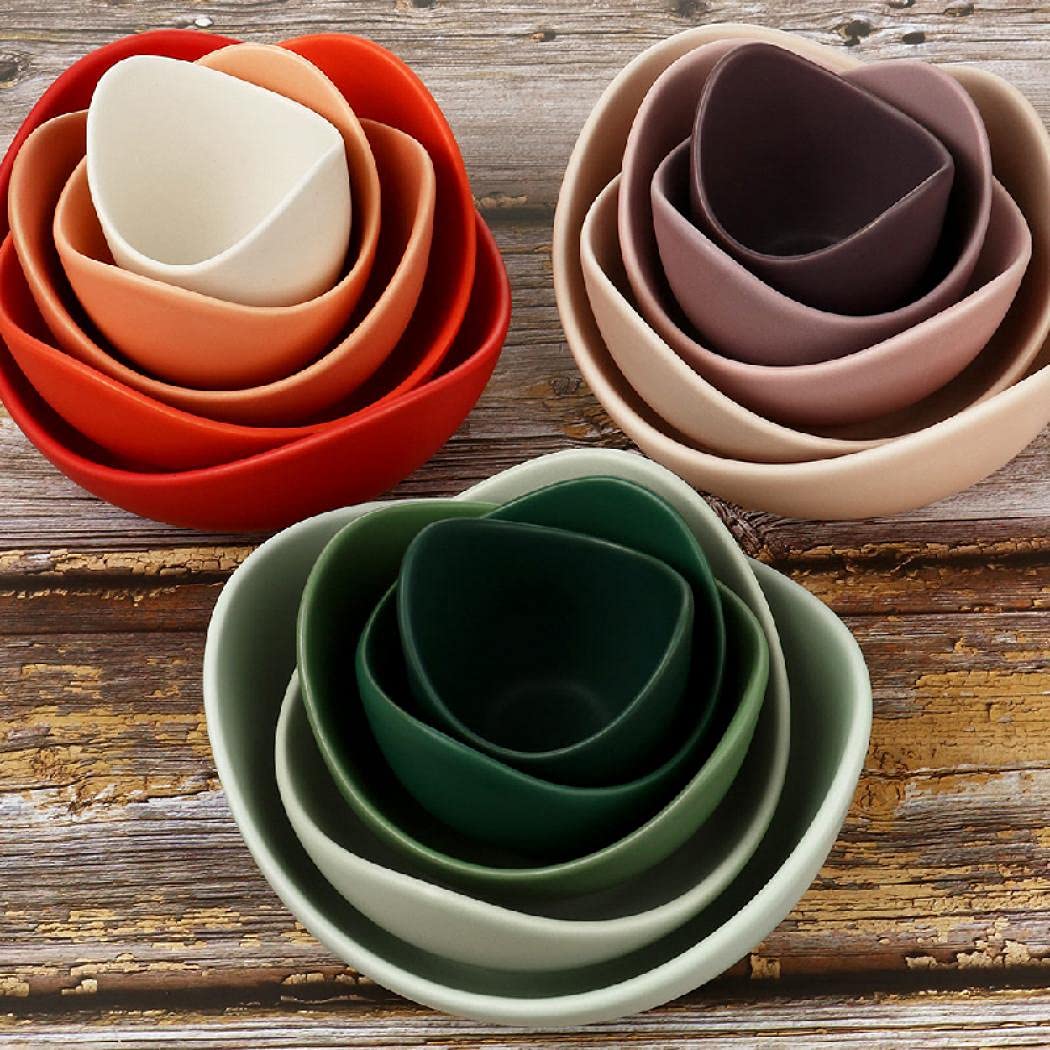 Set of 5 Lotus Ceramic Bowl Set, Decorative Porcelain Bowls Set for Salad, Oatmeal, Pasta, Fruit, Cereal, Soup, Rice, for Home Decor (Mint Green)