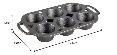 Lodge Seasoned Cast Iron Muffin Pan, 6 Impressions , 12.69", Black