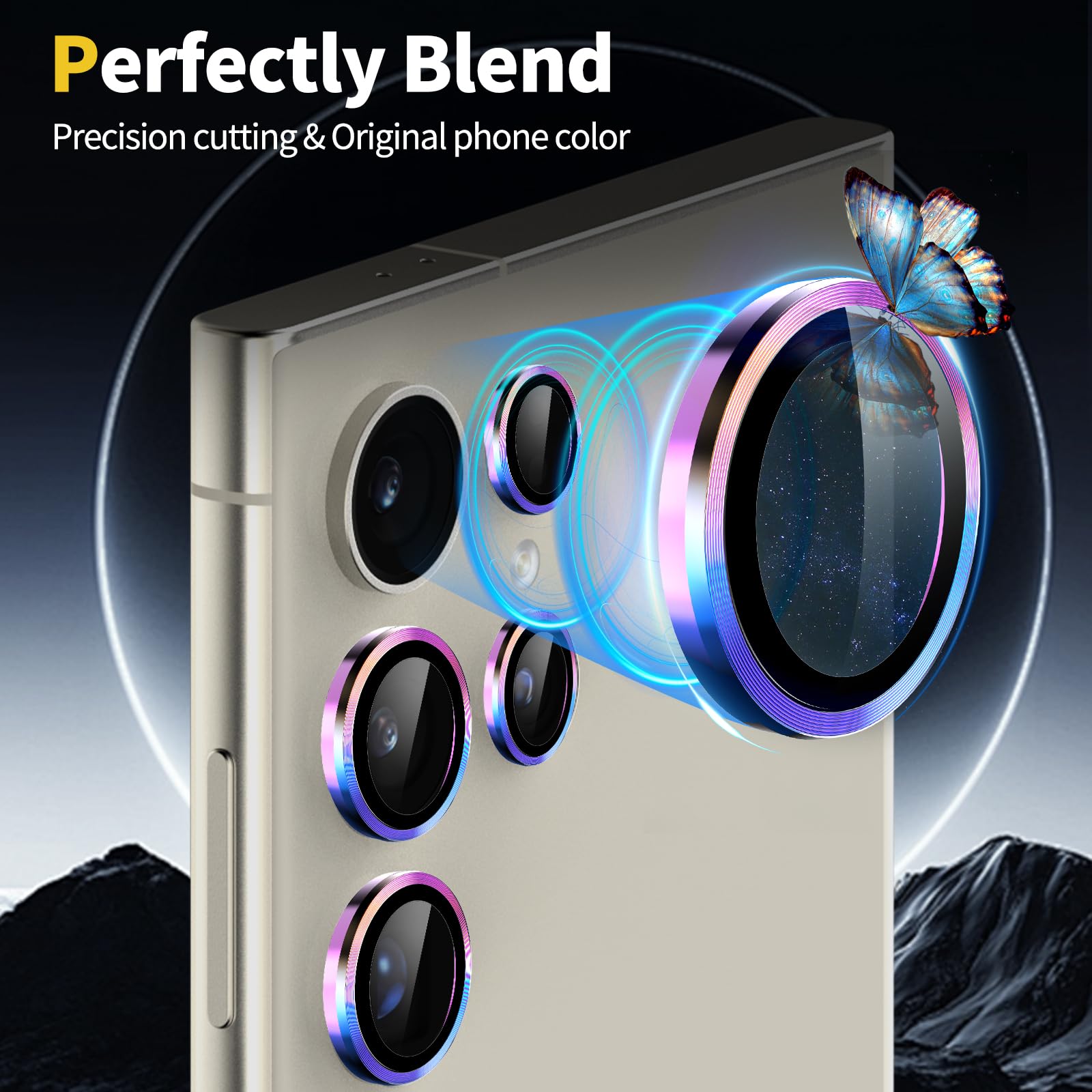 YWXTW for Samsung Galaxy S23 Ultra Camera Lens Protector, Tempered Glass Camera Screen Protector Individual Metal Ring Lens Cover for Galaxy S23 Ultra Accessories, 1 Set (Multi-Coloured)