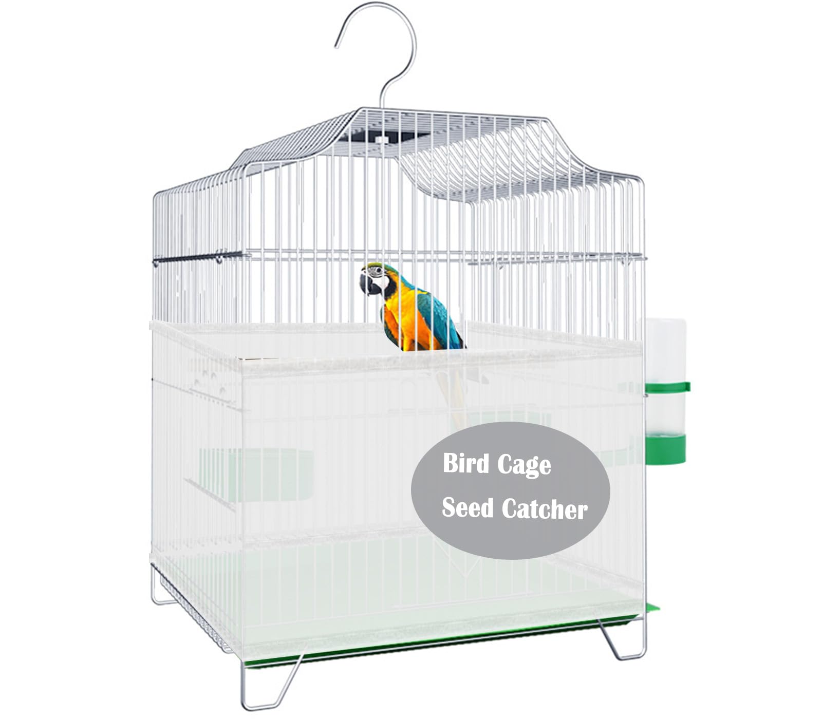 LWFCOEE Bird Cage Seed Catcher, BirdCage Skirt Guard, Adjustable Soft Nylon Mesh Bird Cage Netting Cover for Round Square Medium Bird Cages Circumference 40-60 Inch, White