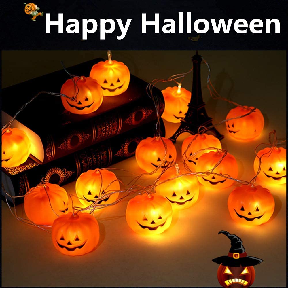 MILEXING Halloween String Lights, LED Pumpkin Lights, Holiday Lights for Outdoor Decor,2 Modes Steady/Flickering Lights(20 One Pumpkin Lights, 9.8 feet)