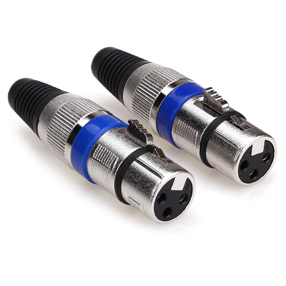 NANYI XLR Plug, XLR 3 Pin Male Plugs Audio Mic Microphone Connector, Silver Housing Blue Circle - 2 Pack