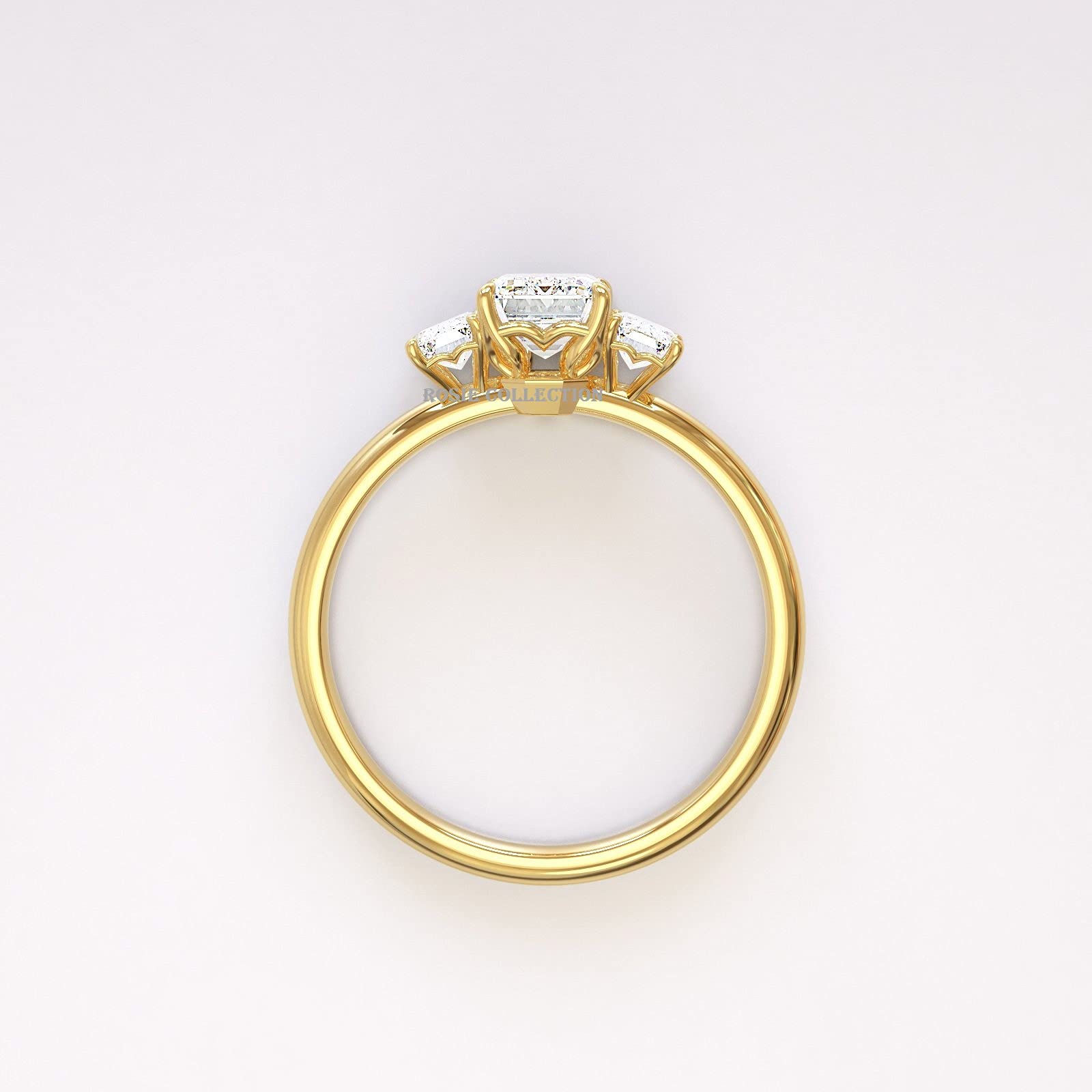 Rosie Collection 3 Stone Emerald Cut Cubic Zirconia 925 Sterling Silver Anniversary Engagement Ring 14K Yellow Gold Over 6