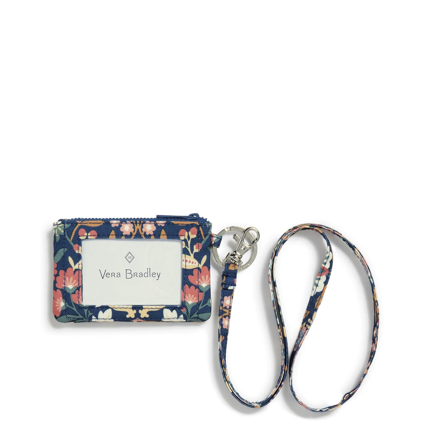 Vera Bradley Women's Recycled Lighten Up Reactive Zip ID Case and Lanyard Combo, Enchanted Mandala Blue, One Size