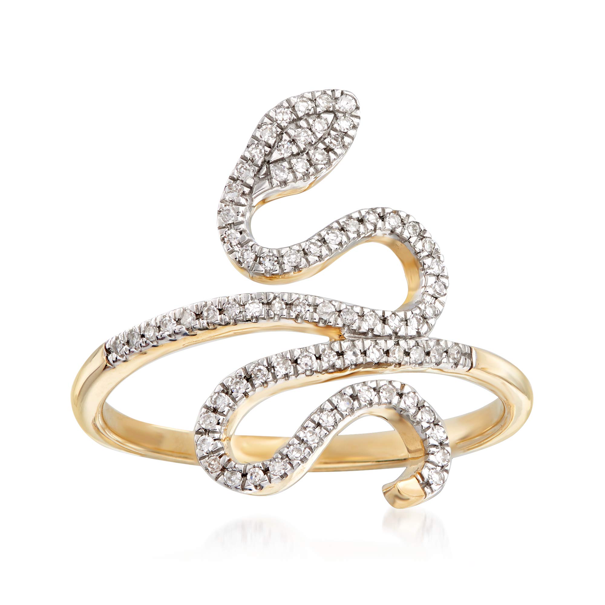 Ross-Simons 0.15 ct. t.w. Diamond Snake Ring in 14kt Yellow Gold. Size 7