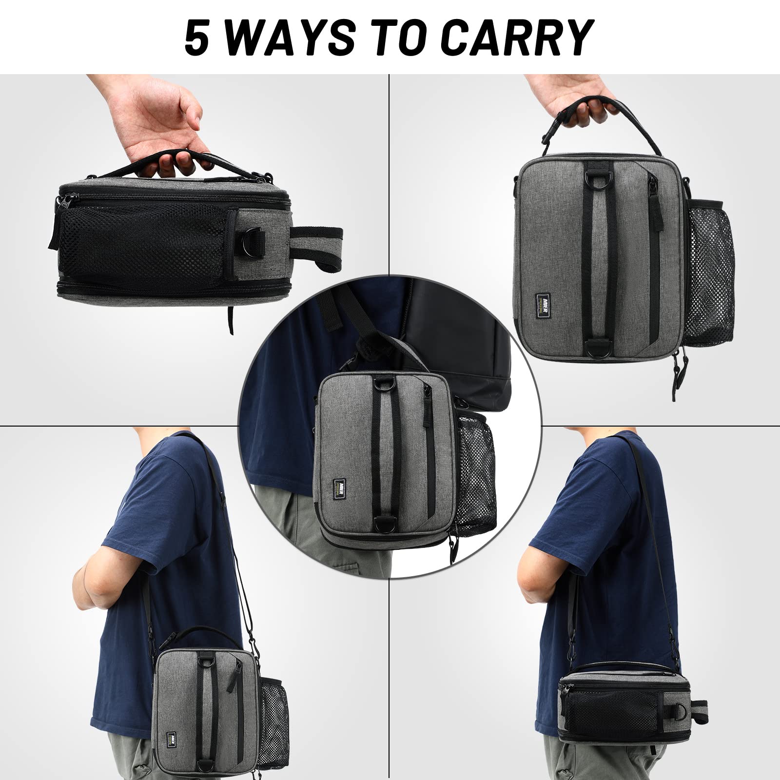 MIER Expandable Lunch Bag Insulated Lunch Box for Men to Work Travel Portable Lunchbox Bags with Shoulder Strap and Water Bottle Holder, Grey