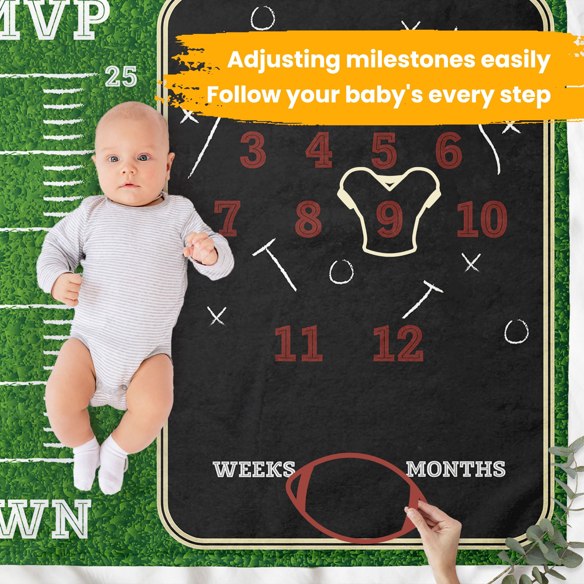 Pavo Premium Football Milestone Blanket for Baby Boys - Includes 3 Exclusive Frames - Personalized Monthly Baby Milestone Blanket for Newborn Ultra-Soft and Cozy 60"x40" Keepsake