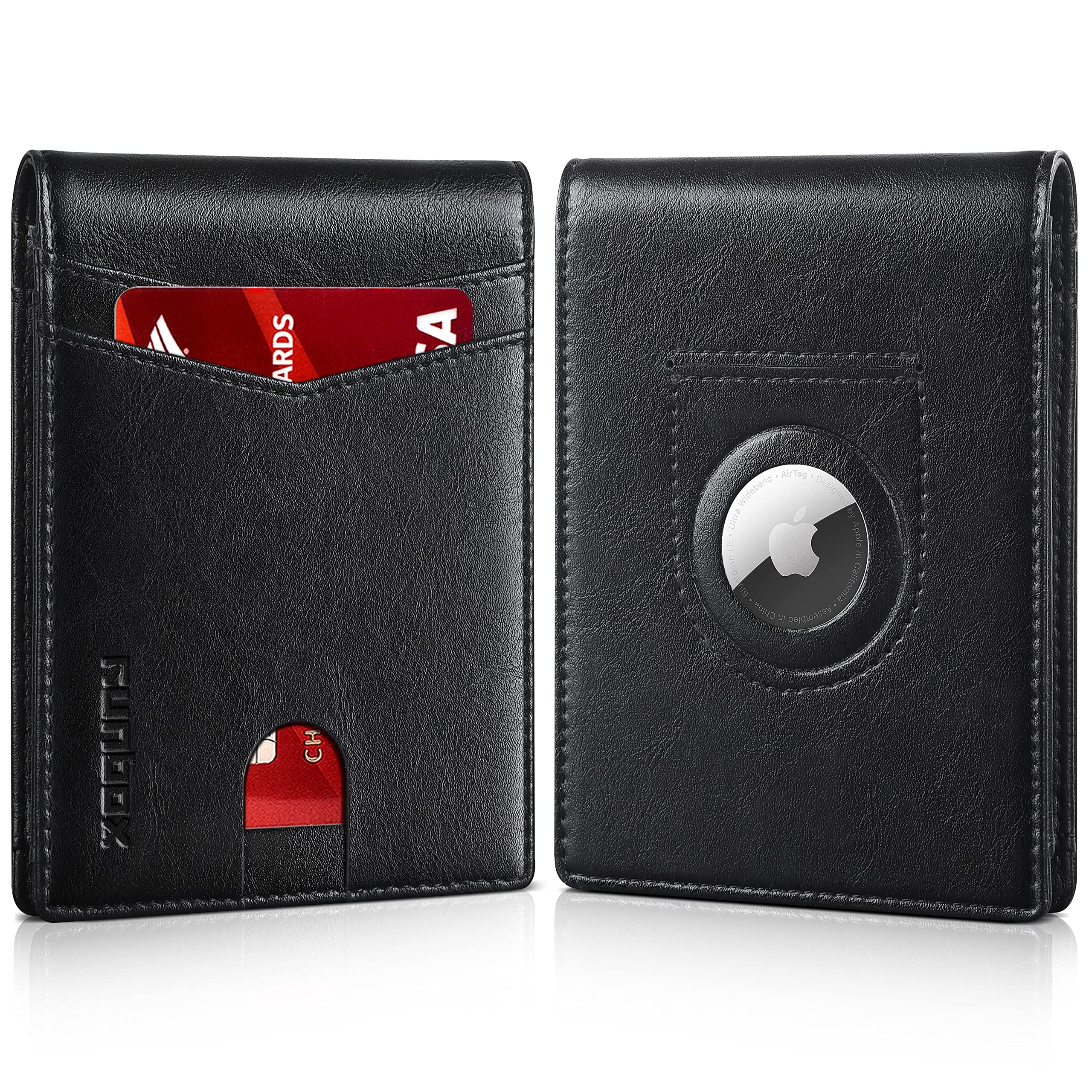 RUNBOX AirTag-Wallet-Mens-Slim-RFID Blocking Wallets Leather with Bill Compartment Air Tag Bifold Card Holder Wallet Gifts for Men Dad