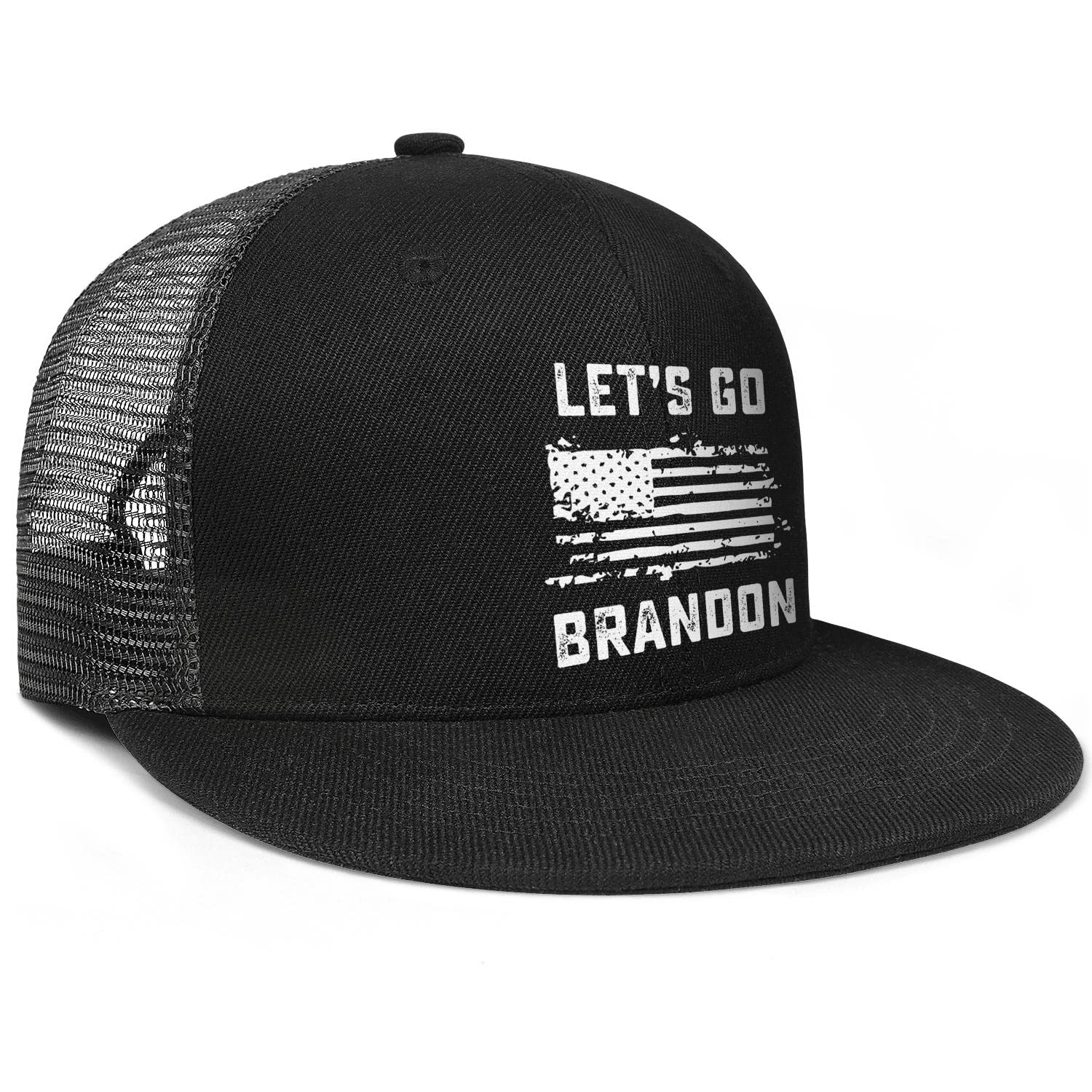 MOWAN Let's Go Brandon Trucker Hats for Men Women Stylish Flat Brim Mesh Baseball Hat Snapback Adjustable Sun Cap Black, One Size
