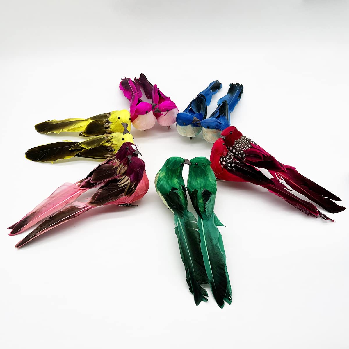 LWINGFLYER 4pcs Artificial Simulation Foam Bird Feather Sparrow with Metal Clip Ornaments DIY Craft for Wedding Decoration Home Garden Establishment Party Accessories 20cm/7.87inch (Pink)