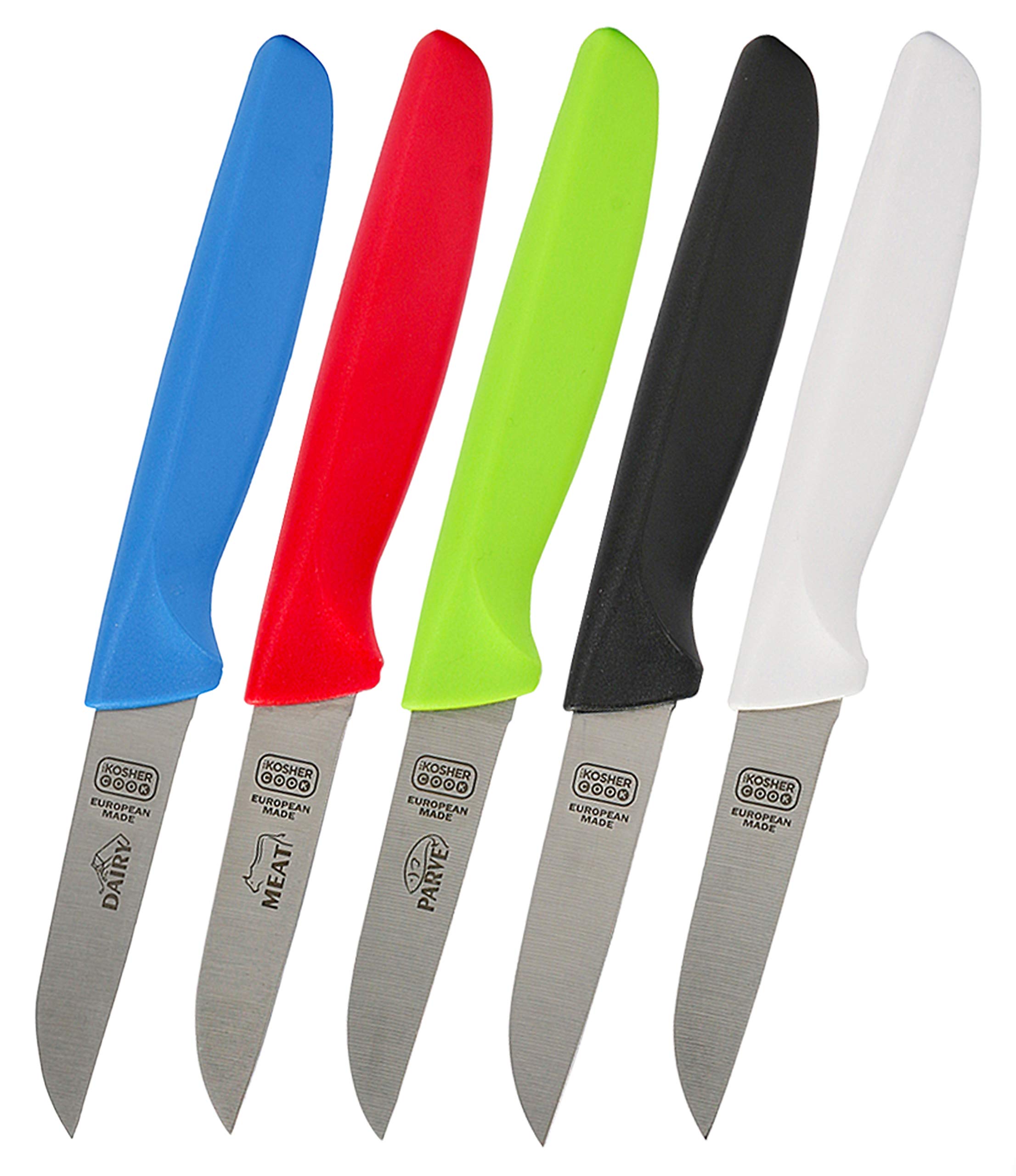 The Kosher Cook Paring Knife 5-Piece Set - 3 inches - Sharp Kitchen Knife - Ergonomic Handle, Pointed Tip - Color Coded Kitchen Tools