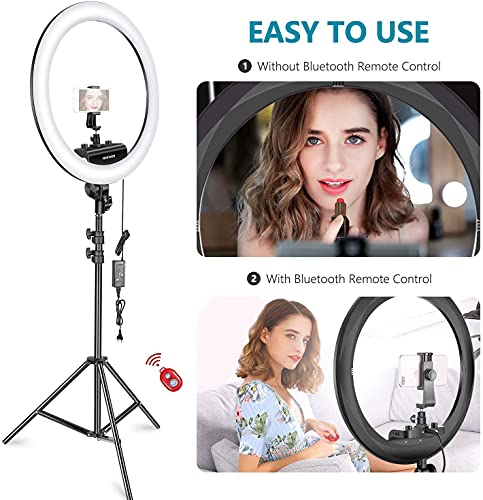 Neewer Ring Light Kit [Upgraded Version-1.8cm Ultra Slim]-18 inches,3200-5600K,Dimmable LED Ring Light with Light Stand, Phone Clip,Hot Shoe Adapter for Portrait Makeup Video Shooting (Black)