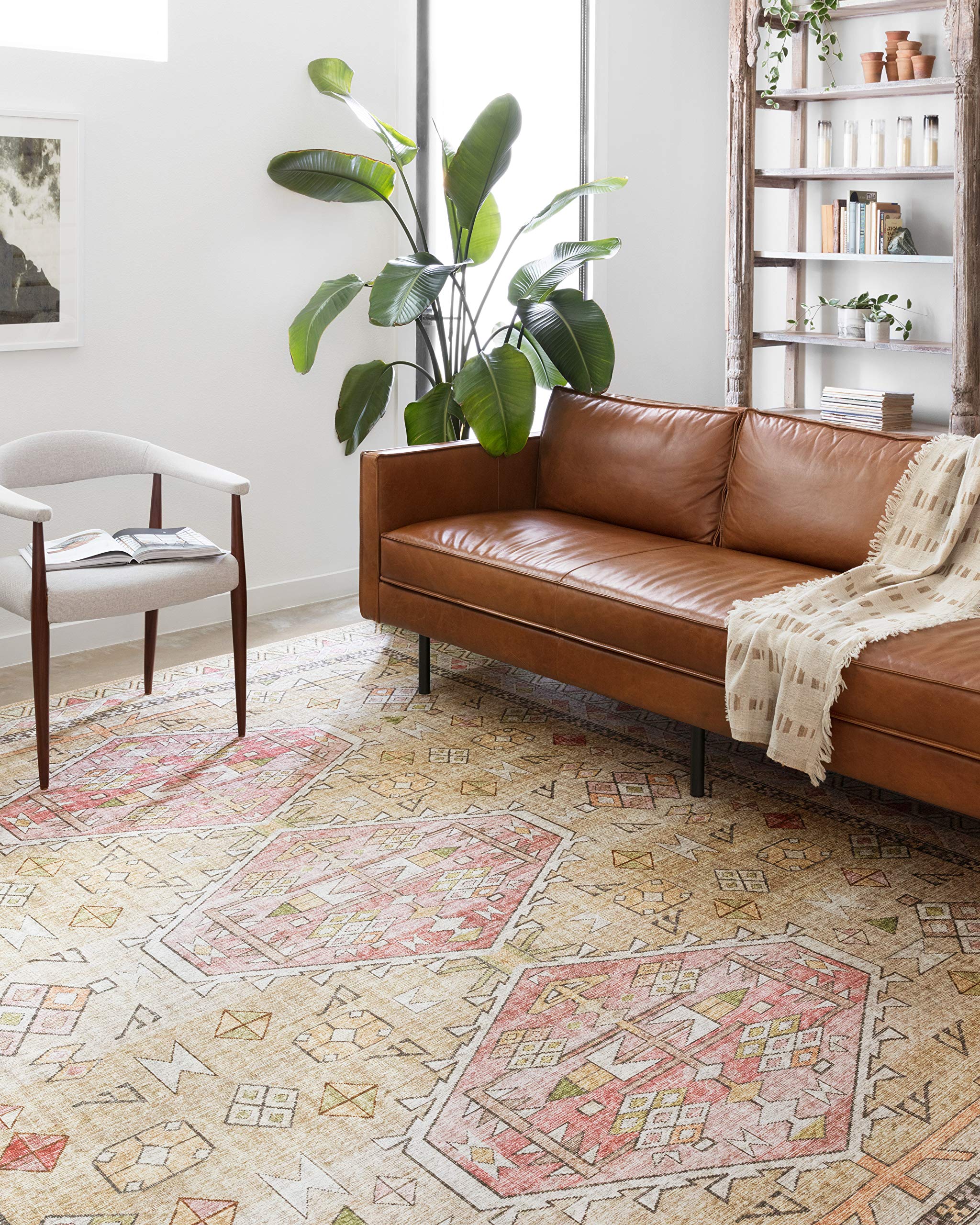 Loloi II Skye Collection SKY-04 Gold/Blush 9'-0" x 12'-0", 13" Thick,Area Rug,Soft,Durable,Vintage Inspired,Distressed,Low Pile,Non-Shedding,Easy Clean,Printed,Living Room Rug