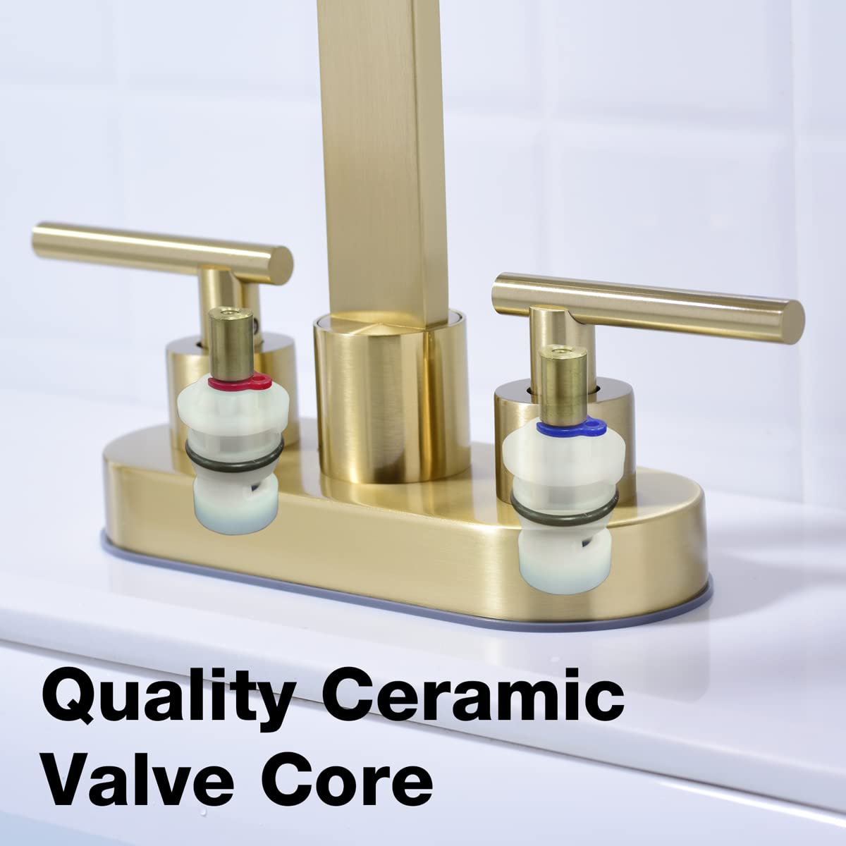TRUSTMI Bathroom Faucet Gold 2 Handle Lavatory Basin Sink Faucet Swivel Waterfall 4 Inch Centerset Vanity Faucet with Overflow Pop Up Drain Assembly, Brushed Gold