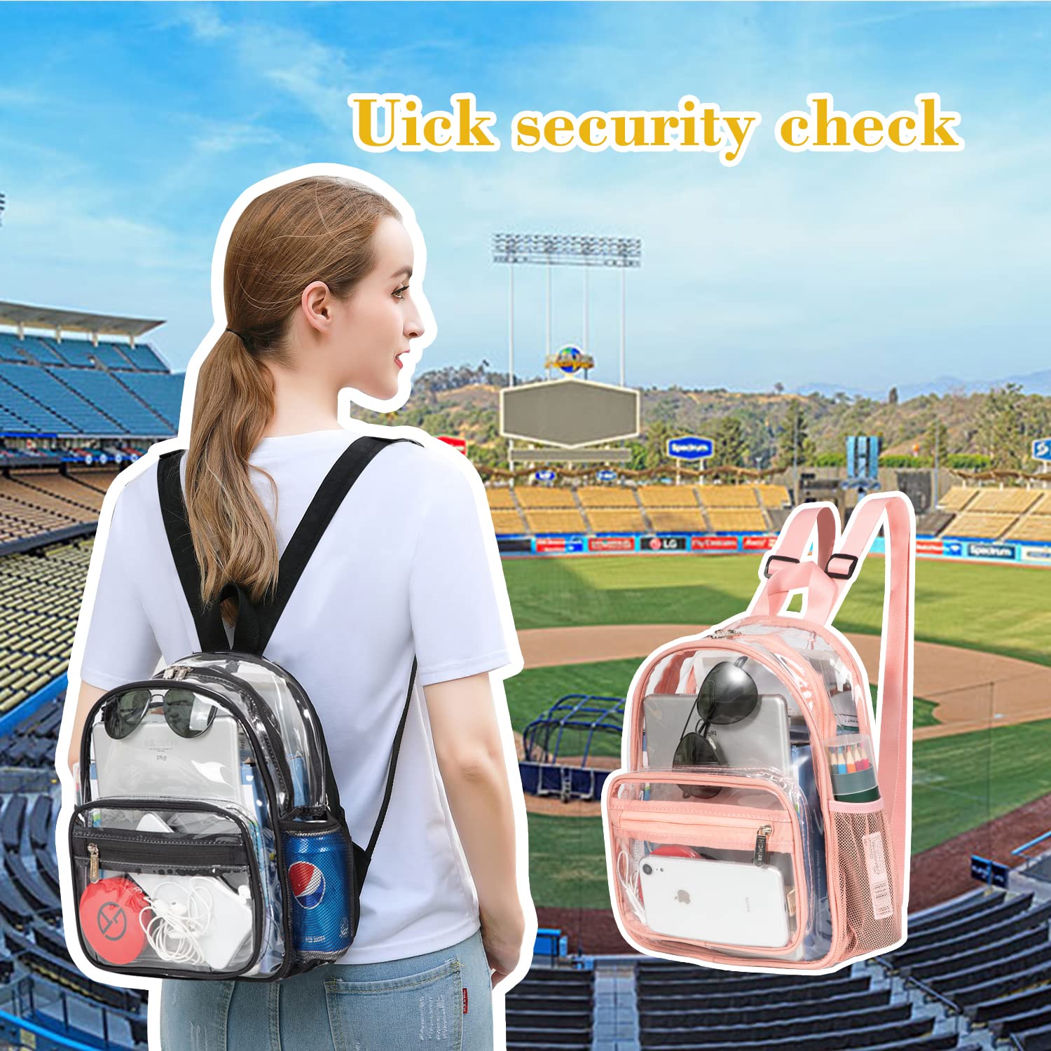 SEIMMIE Clear Mini Backpack Stadium Dedicated,Waterproof Transparent PVC Backpack,Suitable for Work, Travel, and Sports,Age:over 3 years old(pink)