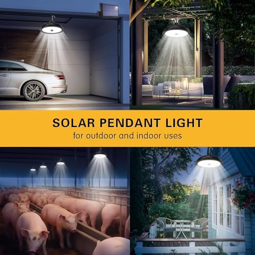 SyouHome Solar Pendant Lights, 78 LED 900LM Dual Head Solar Shed Lights with Motion Sensor/IP65 Waterproof/4 Modes, Solar Daytime Work Lights for Outdoor, Inside House, Garden, Patio, Barn, Shed