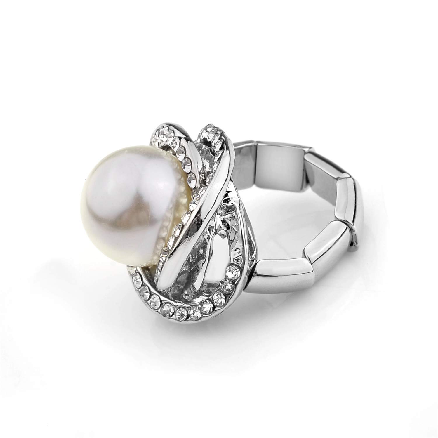 Nicole Miller New York Silvertone Adjustable Stretch Fashion Ring with Twisted Top White Pearl