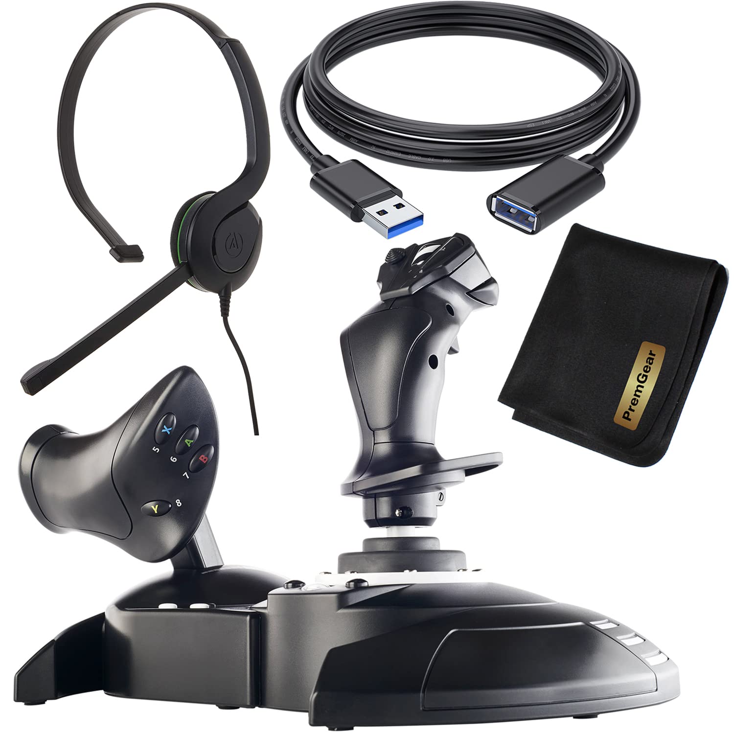 THRUSTMASTER T-Flight Hotas One Flight Simulator Controls for XBOX Series X/S & XOne and Windows Bundle with PowerA Chat Headset, 3.0 USB Extension cable & PremGear Cleaning Cloth