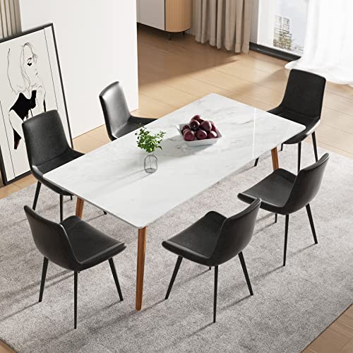 Miereirl Dining Chairs Set of 4 with PU Cushion Mid Century Modern Metel Legs for Indoor Kitchen & Dining Room Chairs Comfortable Chairs Suitable for Home Coffee Black
