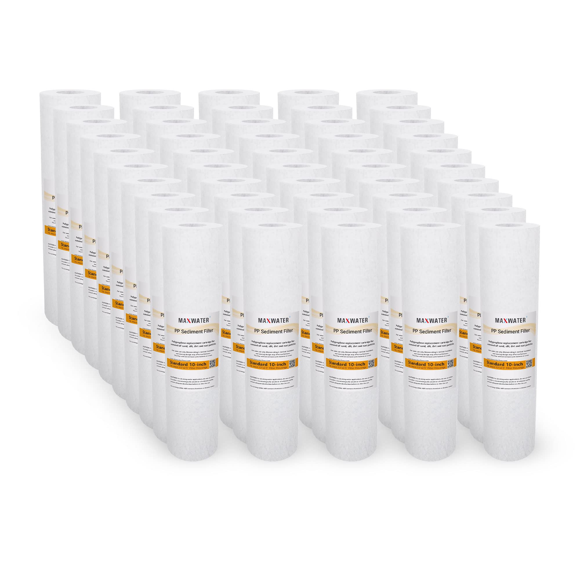 Max Water 10 inch x 2.5 inch, 1 Micron Replacement Sediment Water Filter Cartridge for Whole House, Melt Blown Filtration Fiber for Heavy Duty (Pack of 50)