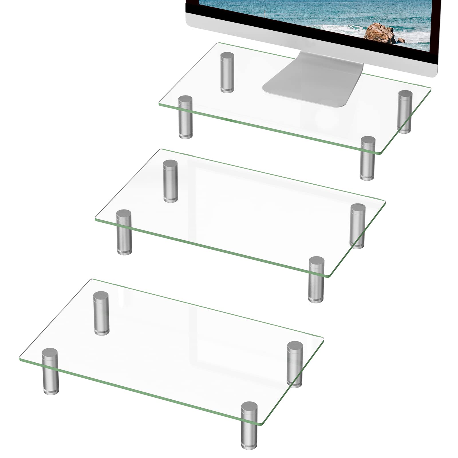 WALI Bundle – 2 Items: Tempered Glass Monitor Riser 2 Pack and Tempered Glass Monitor Riser 1 Pack