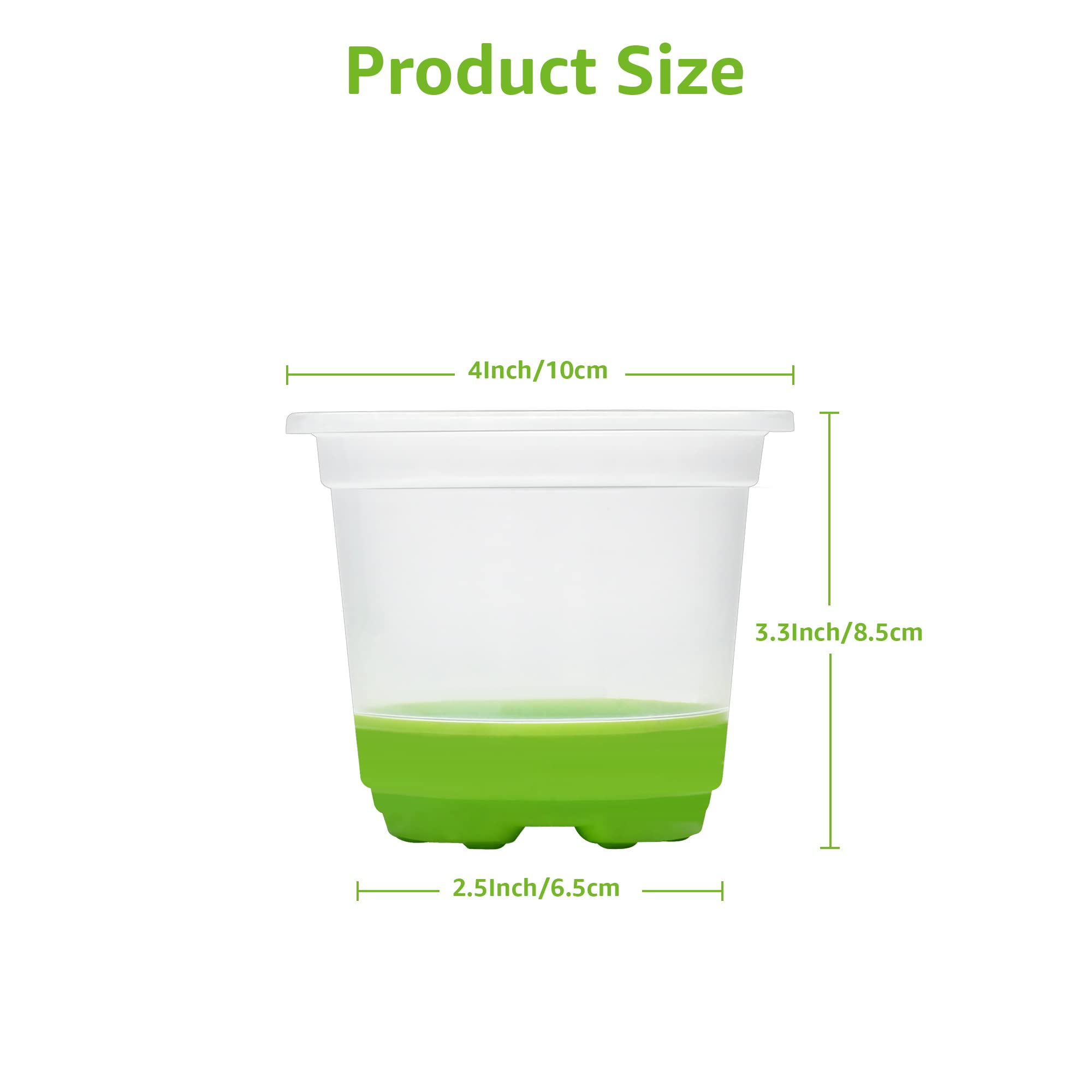 MIXC 30 Packs 4" Reinforced Clear Nursery Pots with Silicone Base for Easy Transplant, Transparent Plastic Plant Pot Reusable Seedling Pots Seed Starter Pots Flower Pot with 10pcs Plant Labels, Green