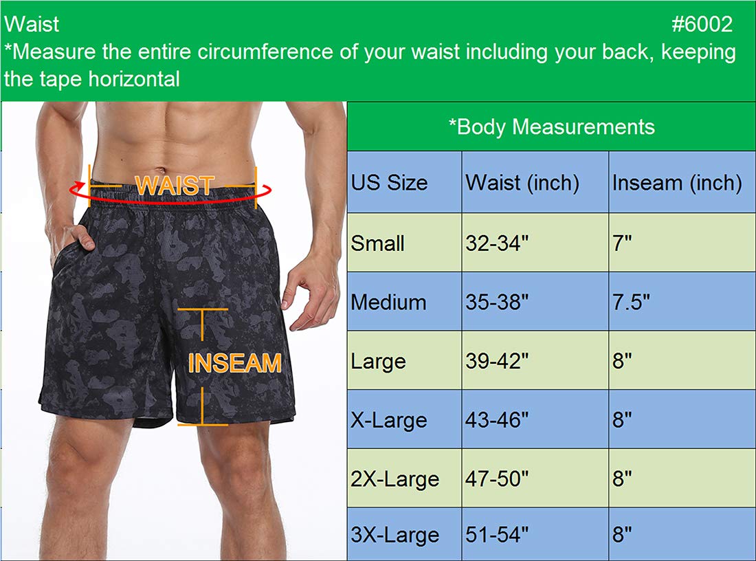 NELEUS Men's Running Shorts 7 inch Camo Workout Athletic Shorts with Pockets,6002,One Piece of Light Grey,2XL
