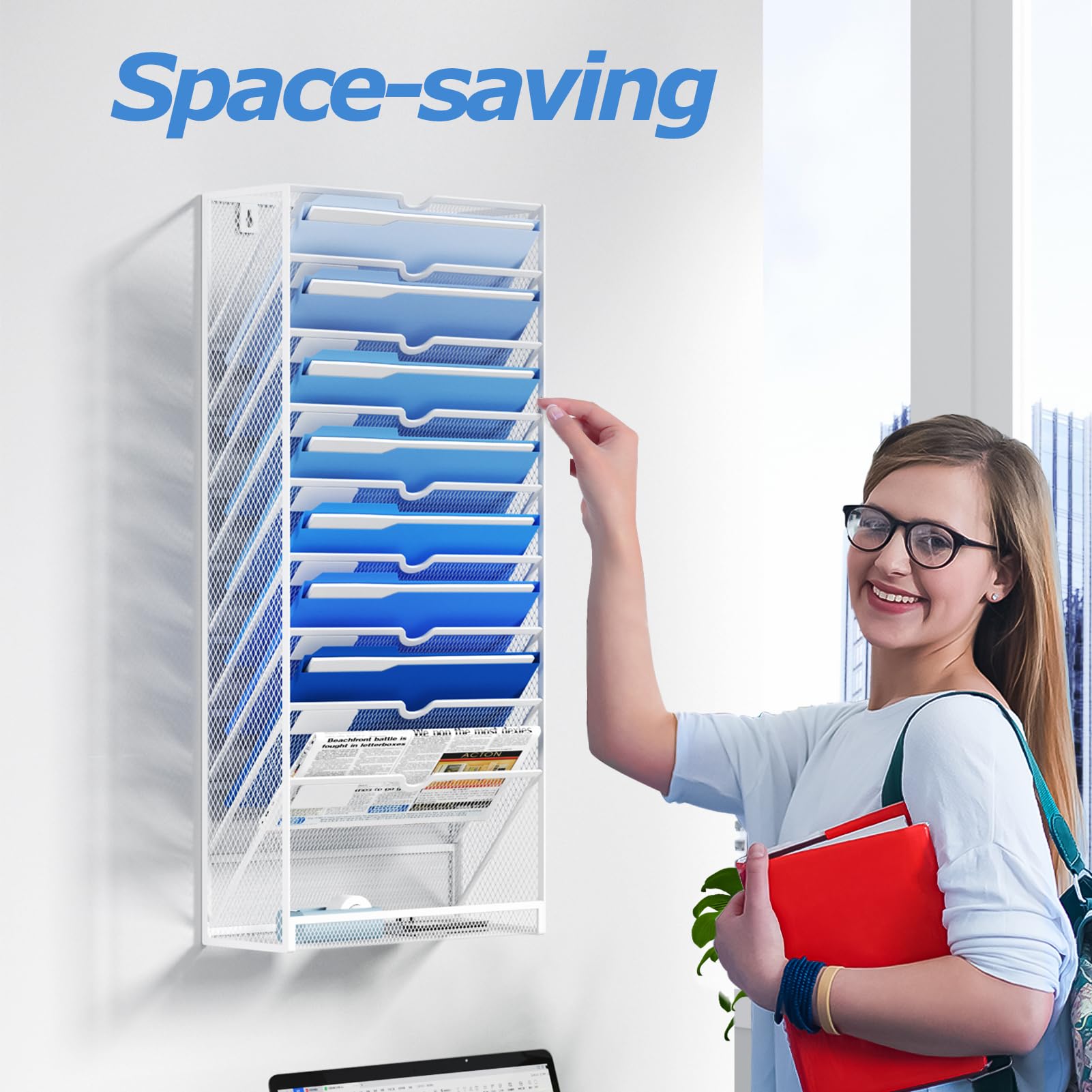 Lavatino 10-Tier Hanging Wall File Organizer, Wall File Organizer Holder for Papers, Files Clipboard & Magazine Organizerr, Wall Mount File Holder Great for Office Home