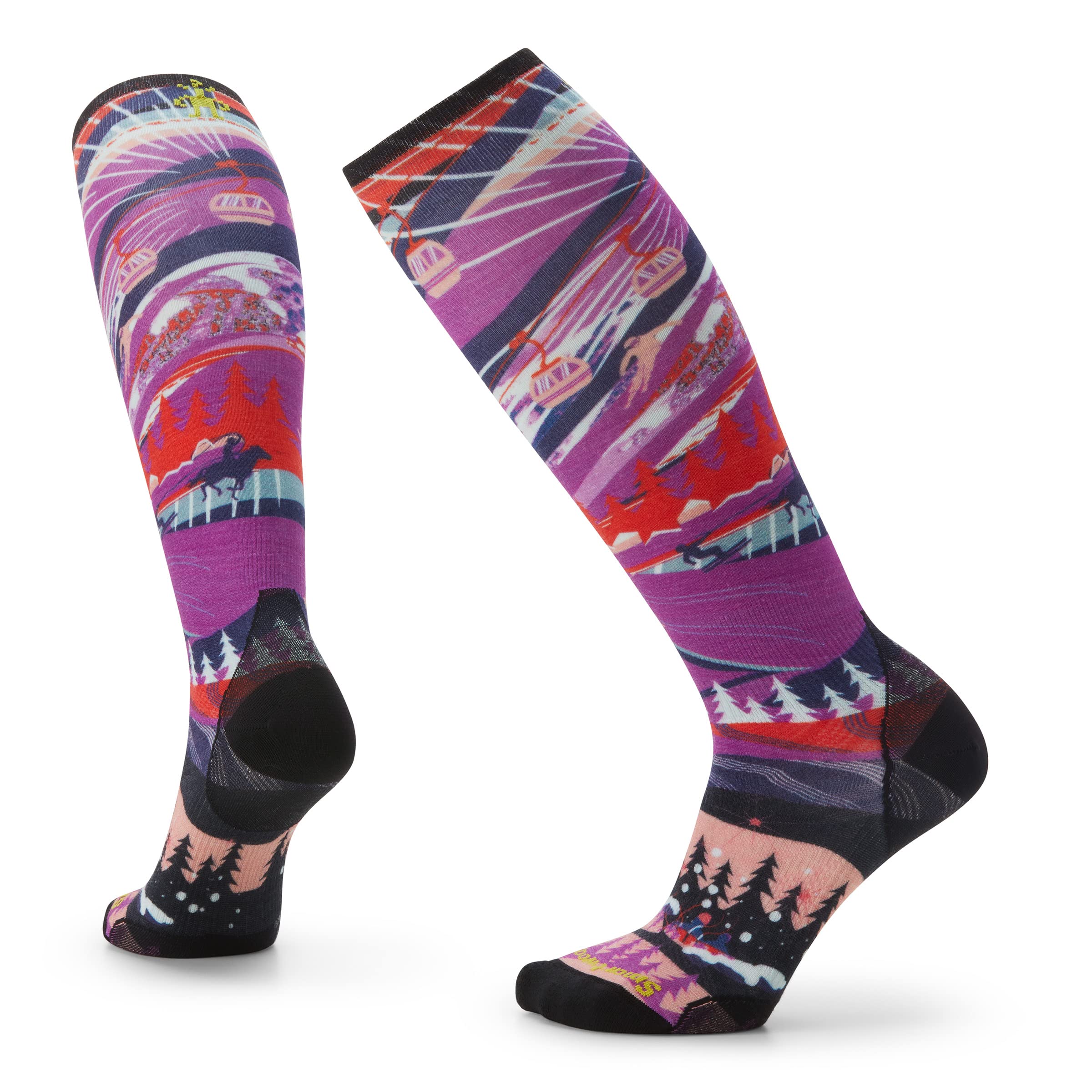Smartwool Women's Ski Skication Print Zero Cushion Merino Wool Over The Calf Socks, Desert Orchid, Small