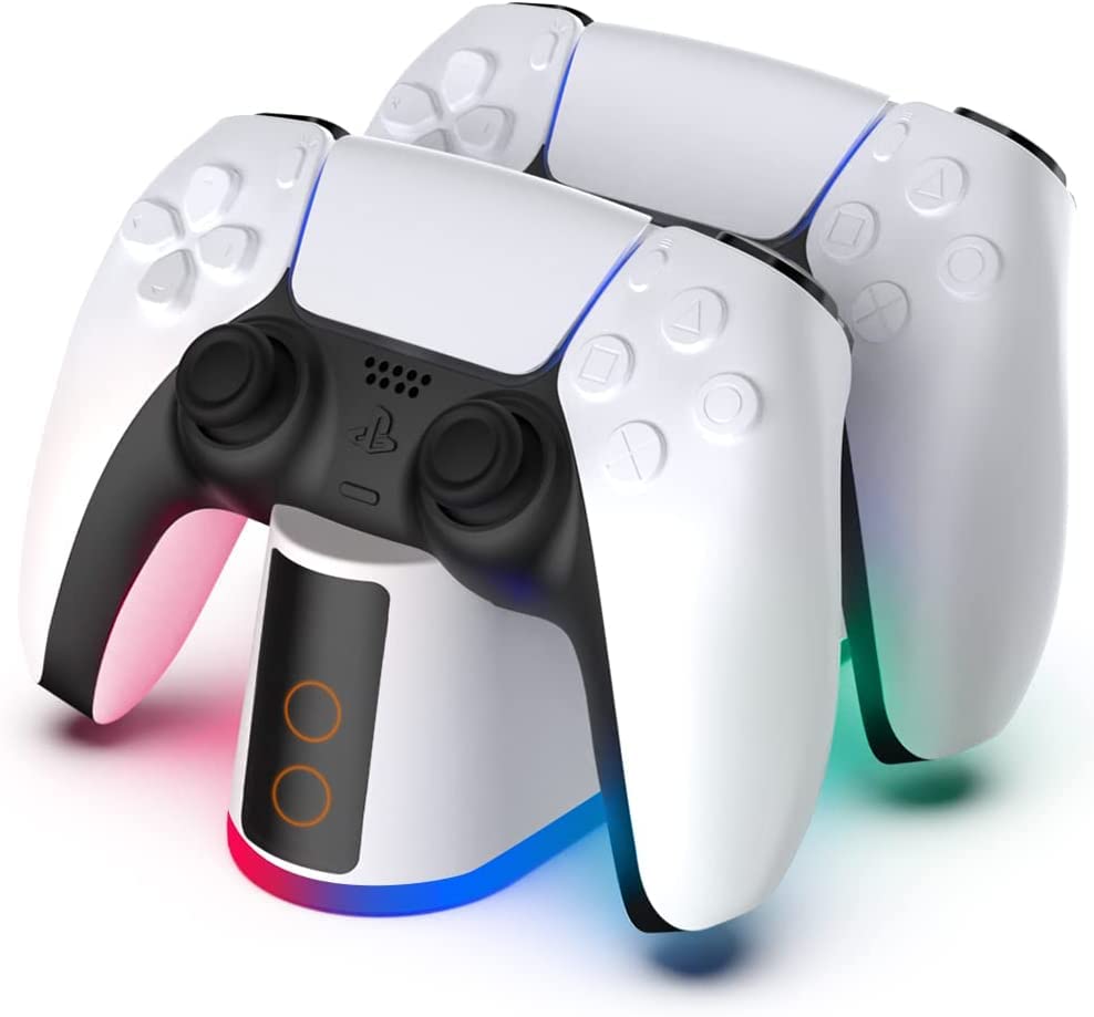 PS5 Controller Charging Station, PS5 Fast Charger Station with RGB Lights Type-C Cable LED Indicator Light Dual Contraller Charging Stand for Playstation 5 Dualsense Controller