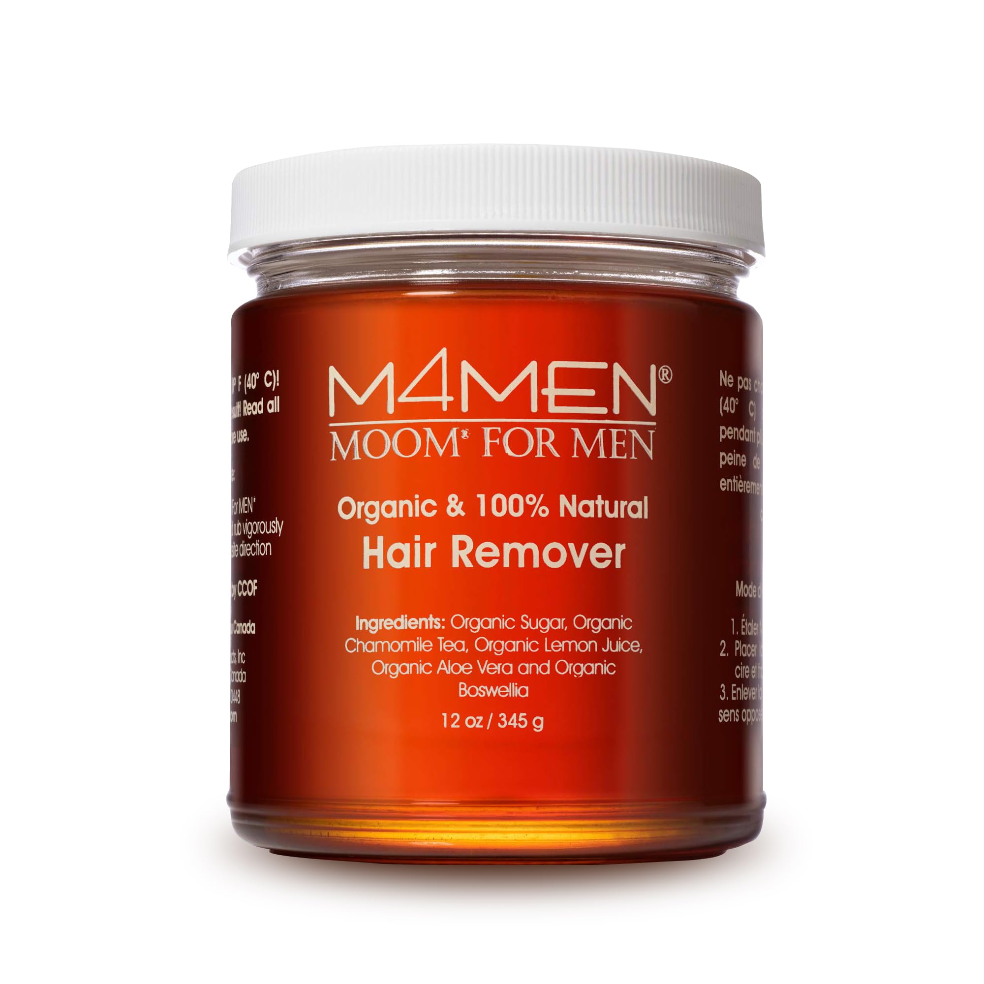 MOOM Organic Hair Removal Sugar Wax for Men with Aloe Vera & Chamomile – Soft Wax for Sensitive Skin & Men Hair - Perfect for Back, Chest, Eyebrow & Body - 12 oz Jar (Waxing Strips NOT Included)