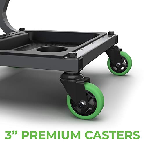 MYCHANIC Fastback Shop Stool - Rolling Garage Stool - 350 Lb Capacity - 3-Inch Casters - Tool Tray with Socket Organizer - Padded Seat - Powder Coated Steel Frame