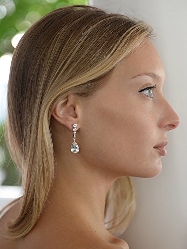 Mariell Cubic Zirconia Wedding Drop Earrings, Teardrop CZ Crystal, for Brides, Bridesmaids, Prom Gift
