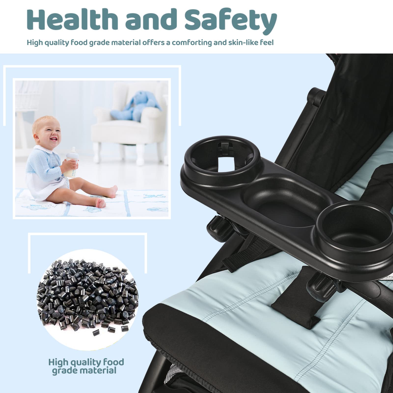 Stroller Child Snack Tray with Cup Holder,Child Snack Tray Multifunction Stroller Organizer,Non Slip Grip Clip Firmly Grip Stroller Bar,Universal Stroller Snack Attachment