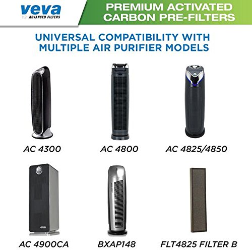 VEVA Replacement Pre Filter 6 Pack compatible with Germ Guardian Air Purifier Models AC4800 Series (AC4825, AC4825e) and Filter B FLT4825, Premium Carbon Activated
