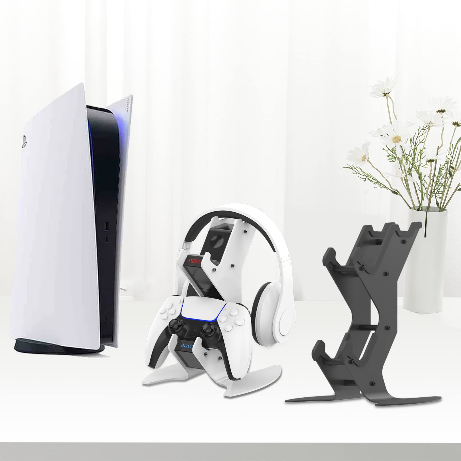 PS5 Controller Charging Station Dock, 2 Pack PS5 Gaming Accessories, Included A Universal Controller Holder Headset Stand, Charger Station for Playstation 5 Dualsense Controllers