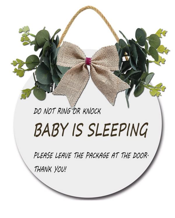 Weytff Baby Sleeping Sign For Front Door Baby Sleeping Sign For Bedroom Door Baby Sleeping Sign For Doorbell Baby Is Sleeping Door Hanger No Stranger Hanging Sign Go Away Farmhouse Porch Decor 11X11"