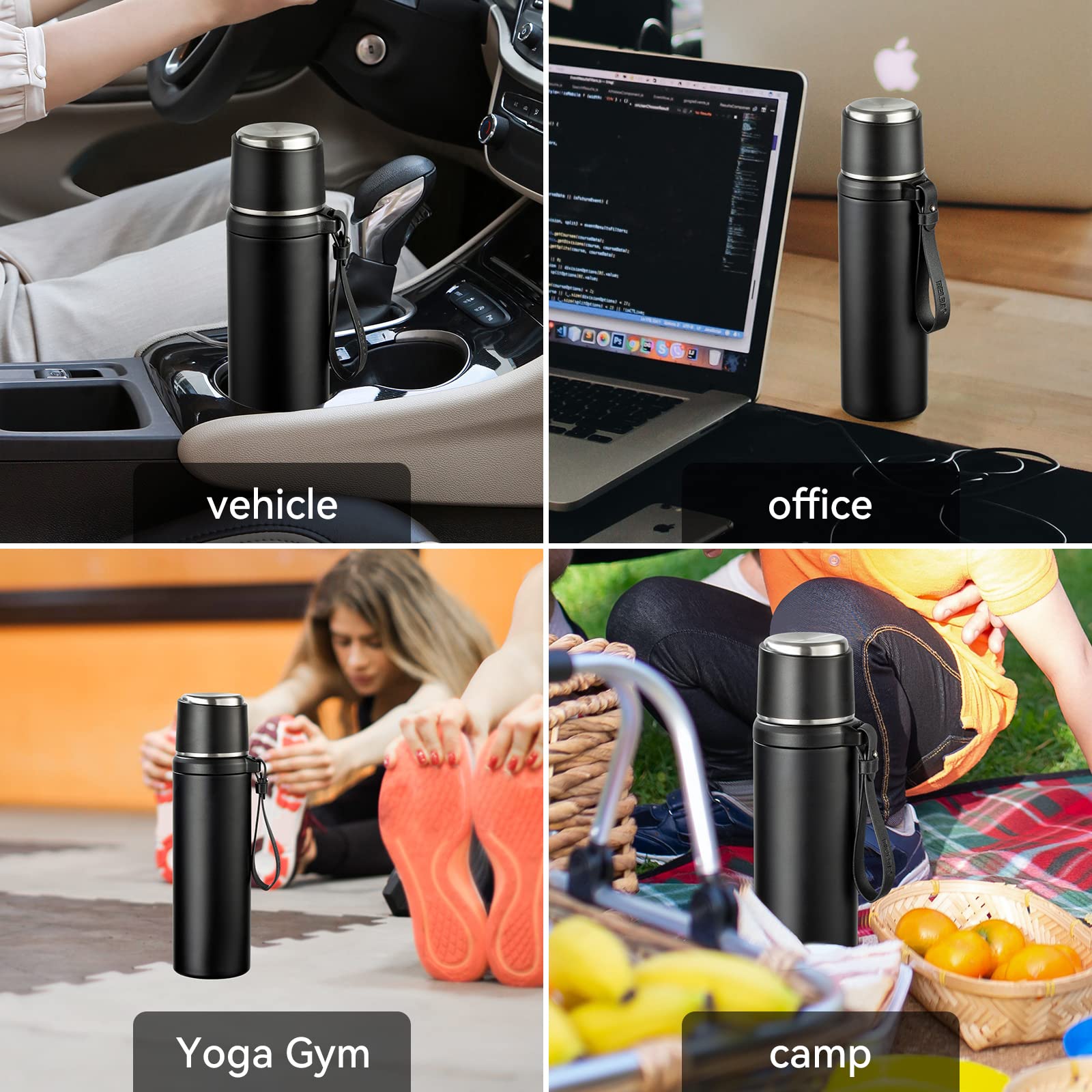 RELEA Stainless Steel Water Bottle Vacuum Coffee Thermos with Leakproof Lid & Handle Double Walled Coffee Cup, Hot & Cold for Hours (17 OZ, Black)