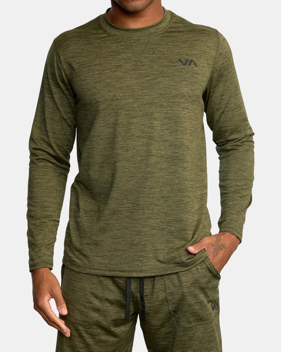 RVCA Mens Sport Long Sleeve Crewneck Tee - Tri Balance (Black, Large)