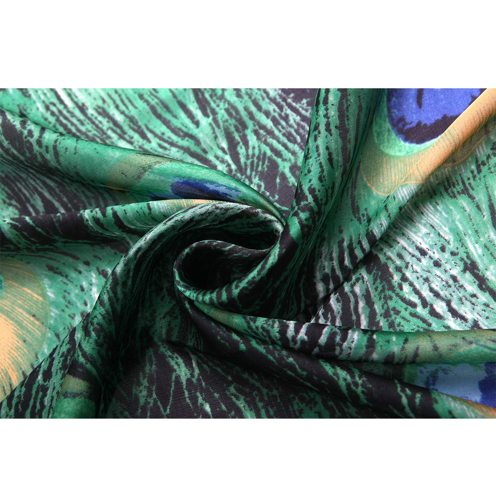 NaSoPerfect Silk Feeling Scarf Large Headscarf Fashion Peacock Pattern Hair Wraps Soft Neck Scarves for Women 70" x 35"
